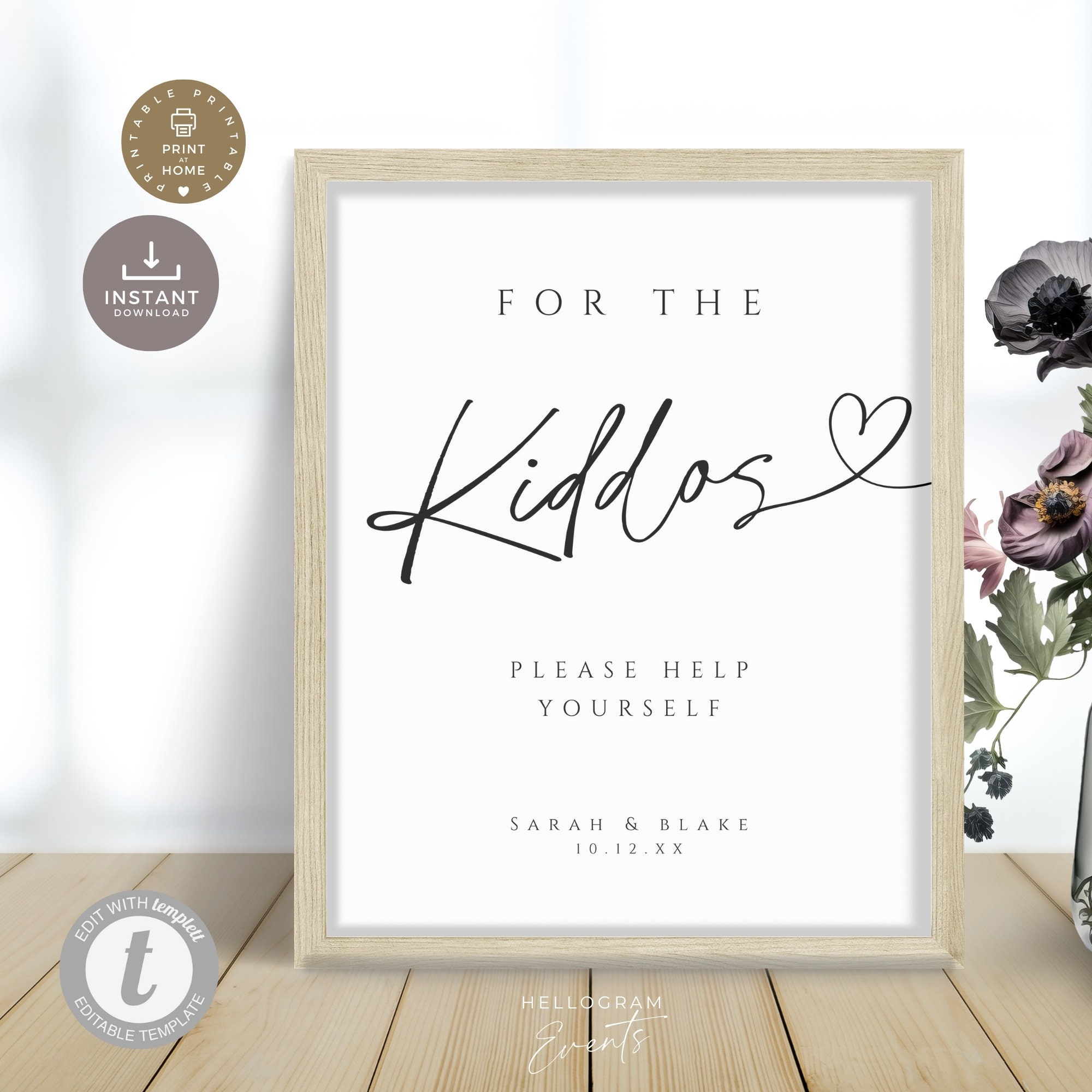 Kids Activity Sign for Wedding, Minimal Kiddos Favor Signage, Printable ...