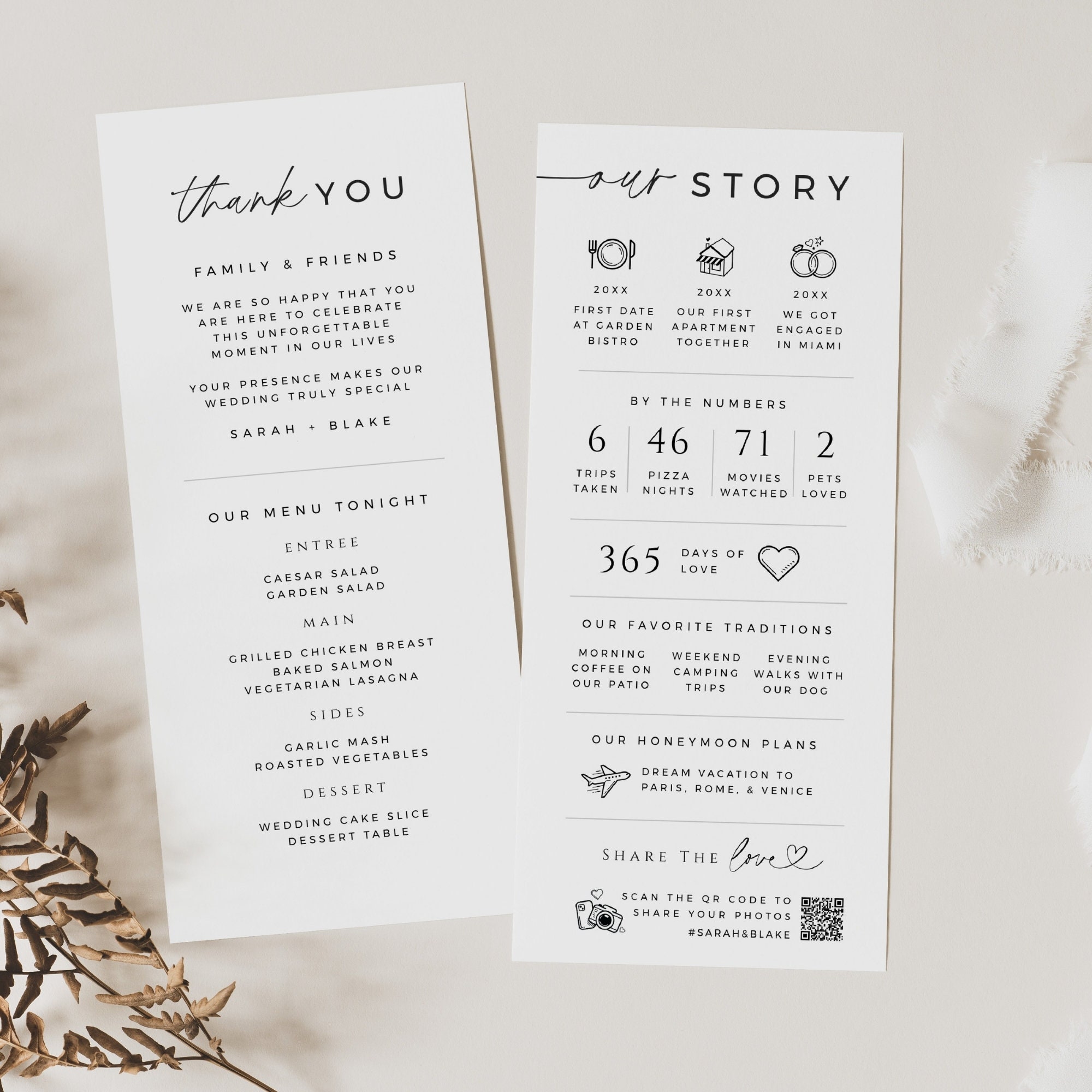 Wedding Fun Facts Card, Menu and Thank You Place Setting, Infographic ...