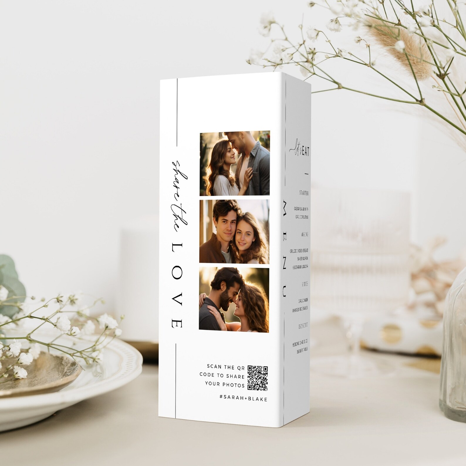 Trifold Wedding Menu, Minimalist Triangle Stand Table Number, Printable ...