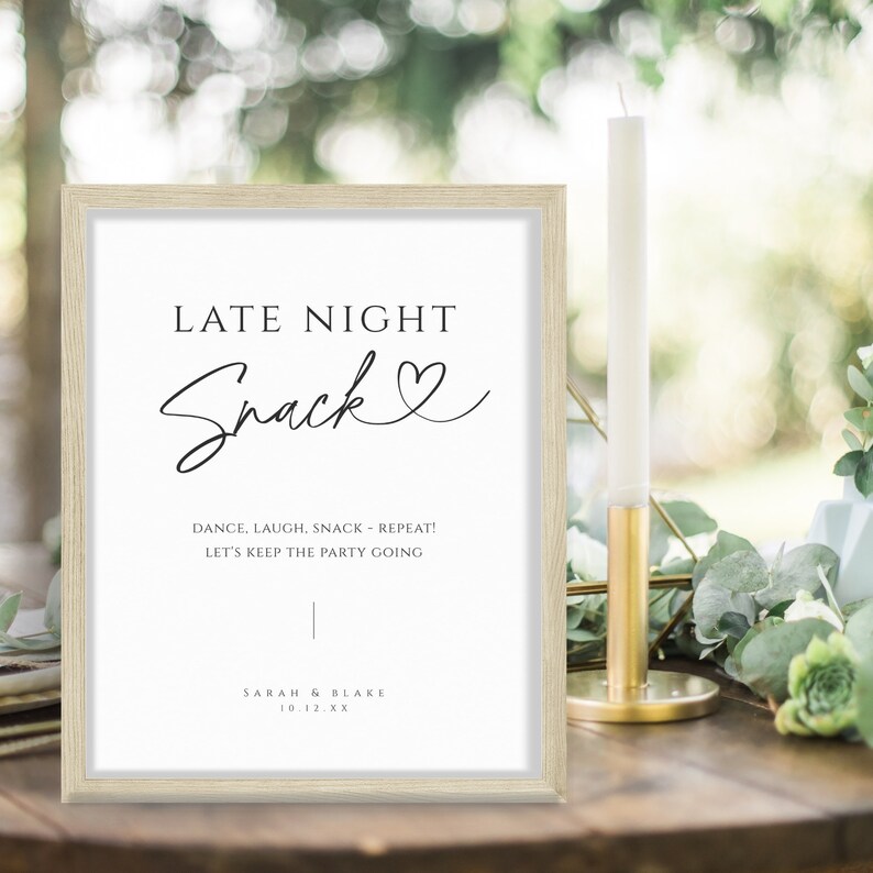 Late Night Snack Wedding Sign, Minimal Printable Food Station Table ...