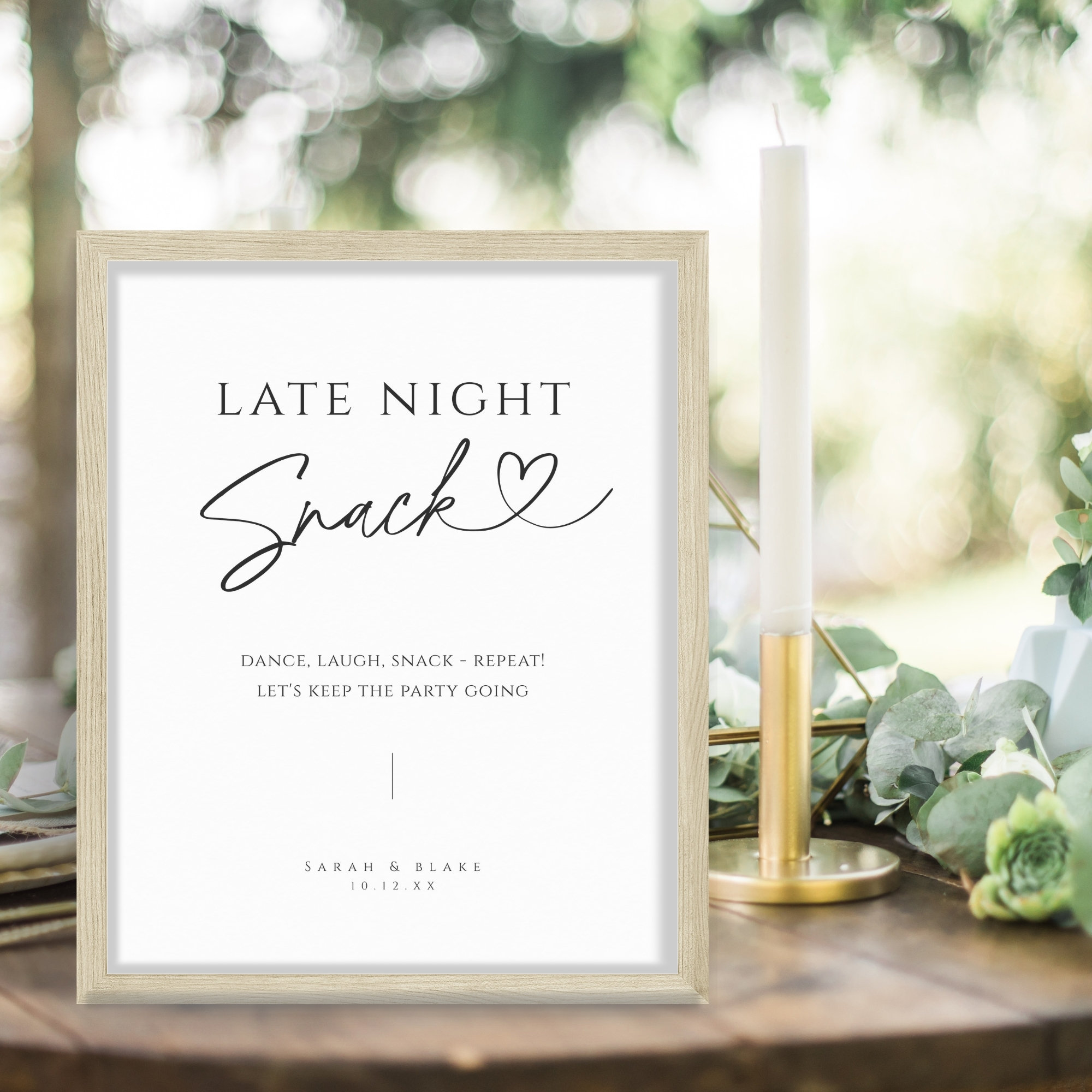 Late Night Snack Wedding Sign, Minimal Printable Food Station Table ...