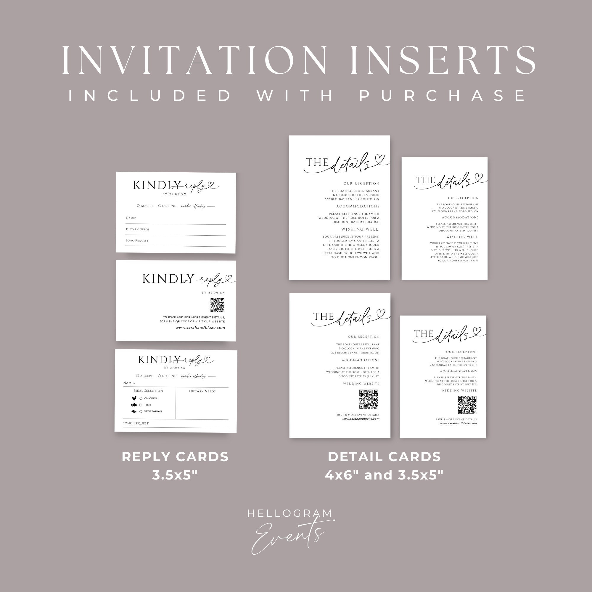 Wedding Invitation Suite Printed QR Code, Editable Invite Multiple ...