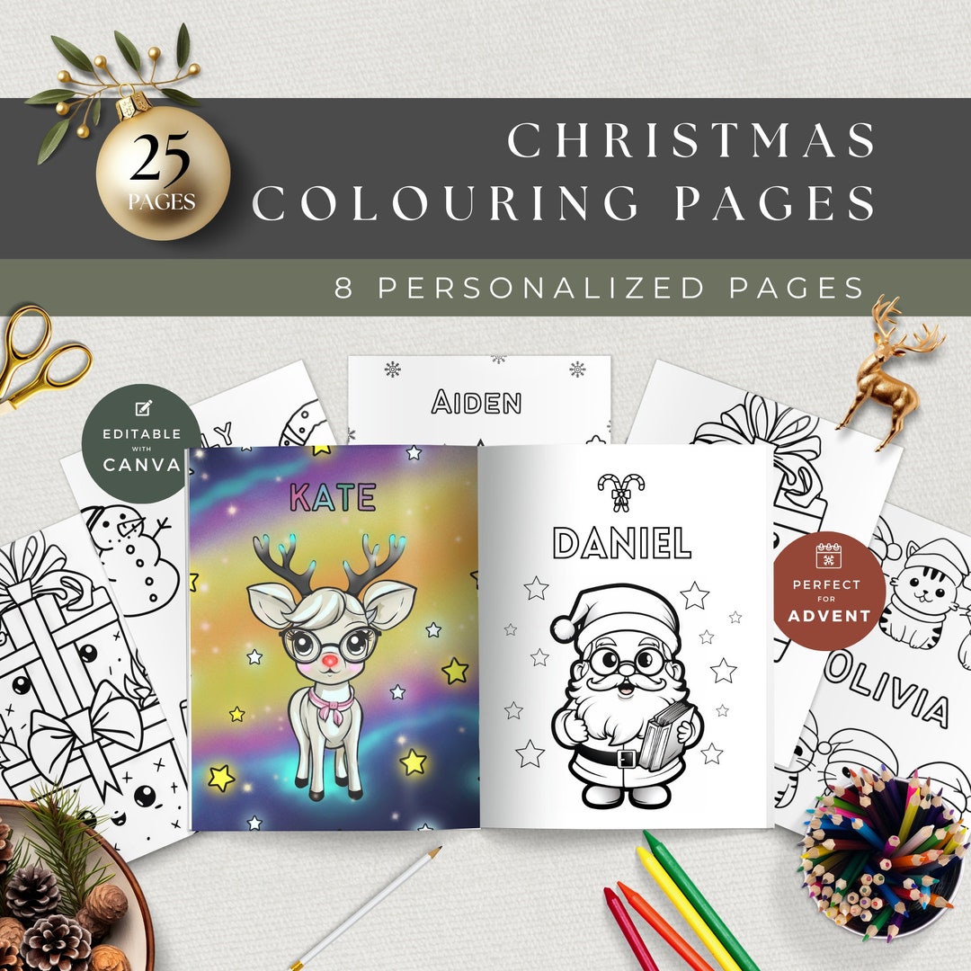 Christmas Coloring Pages Personalized Name, Printable Xmas Gift, Advent ...