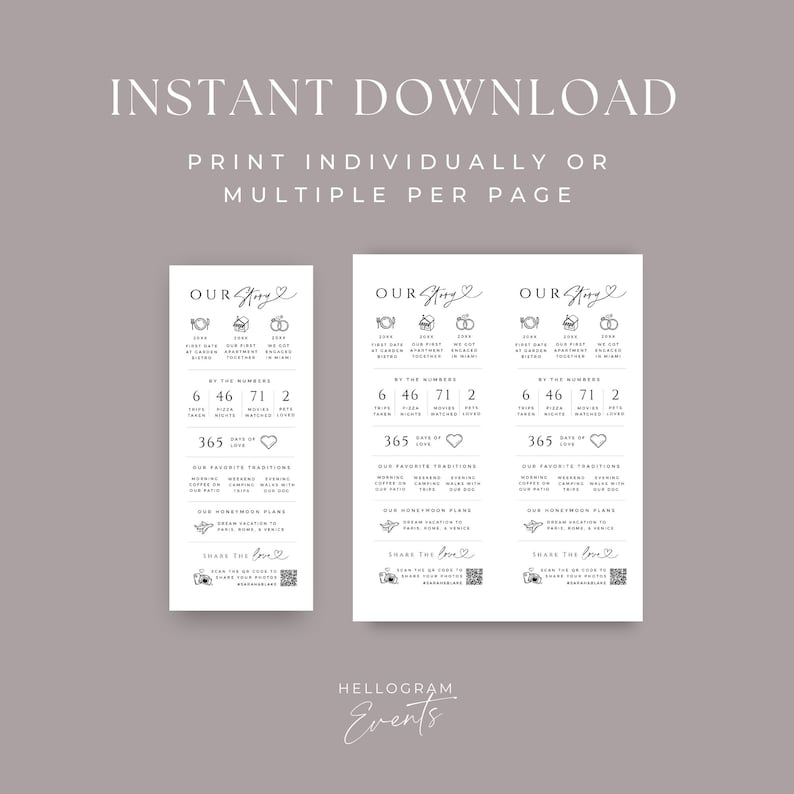 Wedding Fun Facts Card, Menu and Thank You Place Setting, Infographic ...