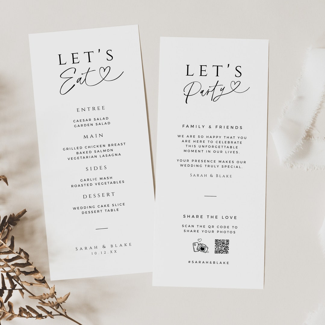 Wedding Thank You Cards QR Code, Menu Place Setting Note Card, Minimal ...
