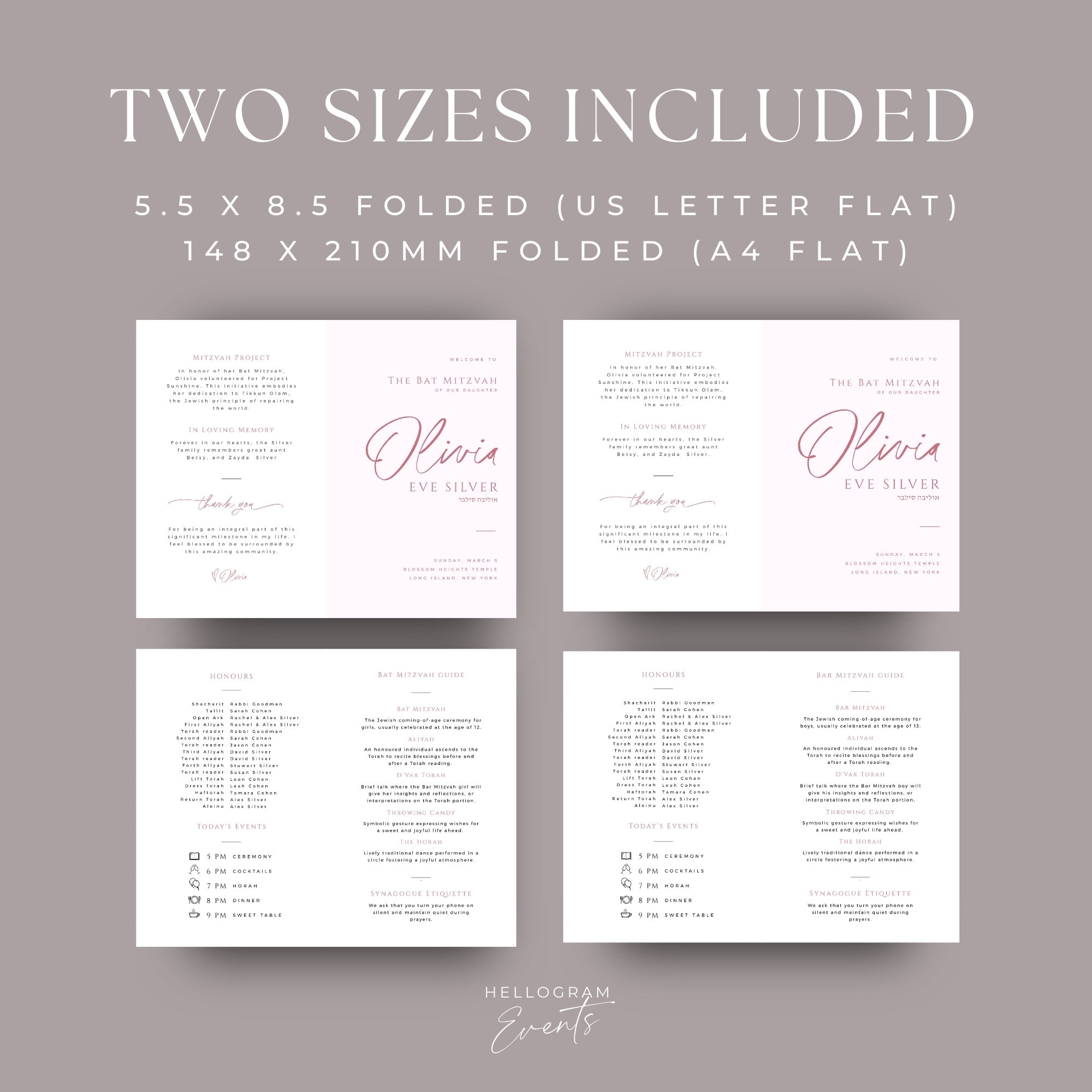 Bat Mitzvah Program Template, Editable Minimal Bar Mitzvah Party ...