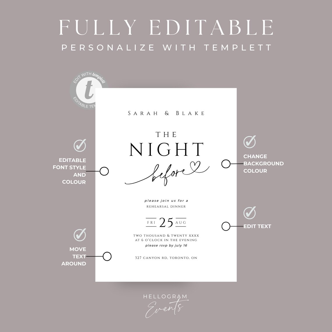 The Night Before Invitations Printed, Rehearsal Dinner Invite Template ...