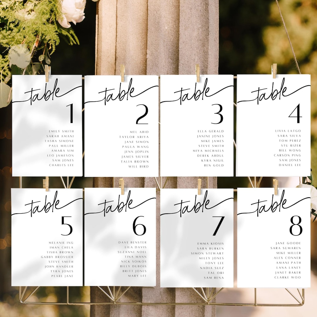 Downloadable Seating Chart Table Numbers, Minimalist Seat Plan, Modern ...