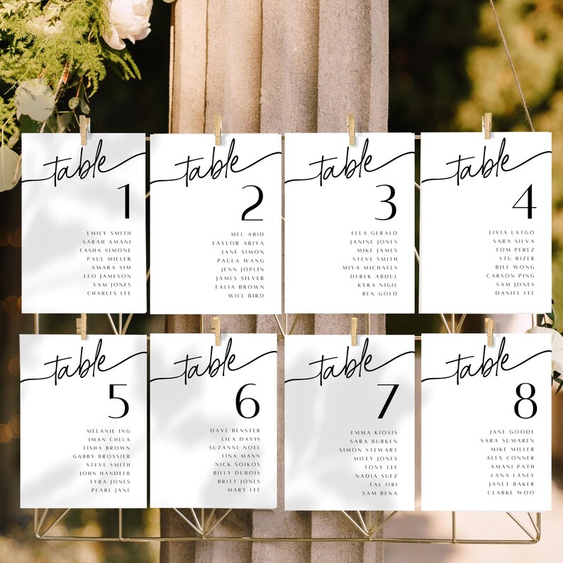 Downloadable Seating Chart Table Numbers, Minimalist Seat Plan, Modern ...