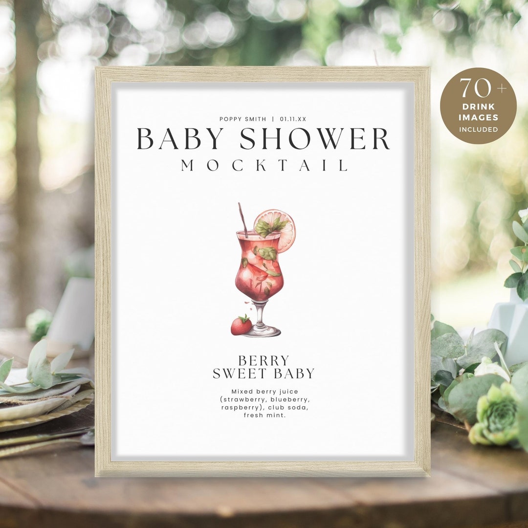 Baby Shower Mocktail, Minimal Printable Bar Signature Drink Menu Sign ...
