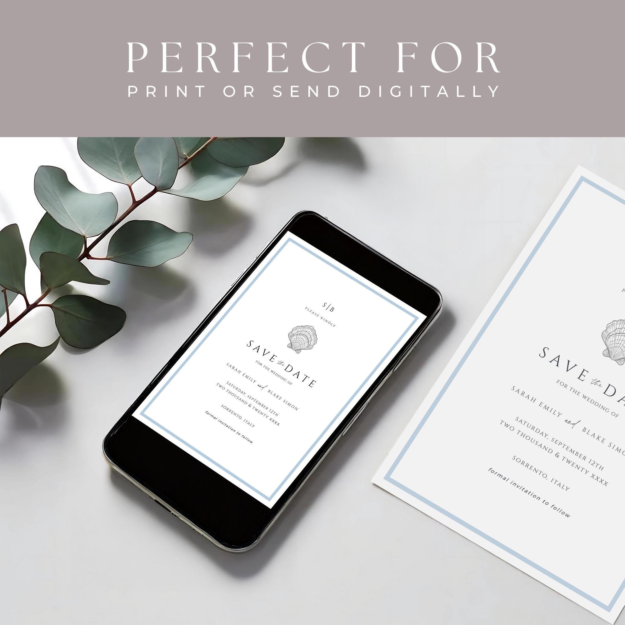 Save the Date Shell, Coastal Wedding Invitations With Photos, Dusty ...