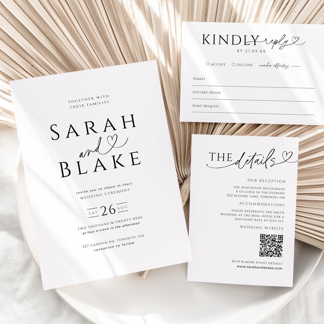 Minimal Wedding Invitation Suite QR Code, Ceremony Invite and Details ...