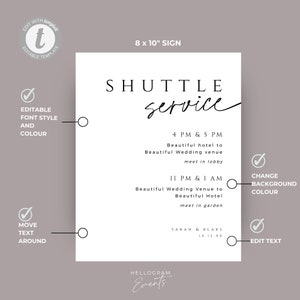 Shuttle Wedding Sign, Minimalist Printable Bus Service Table Card ...