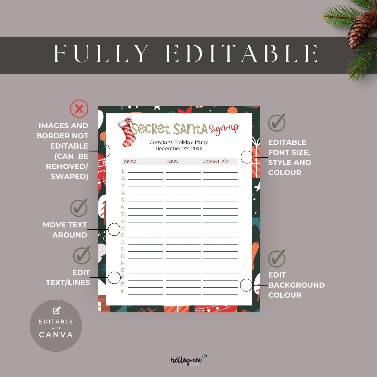 Secret Santa Sign Up, Editable Work Gift Exchange Sheet, Printable ...