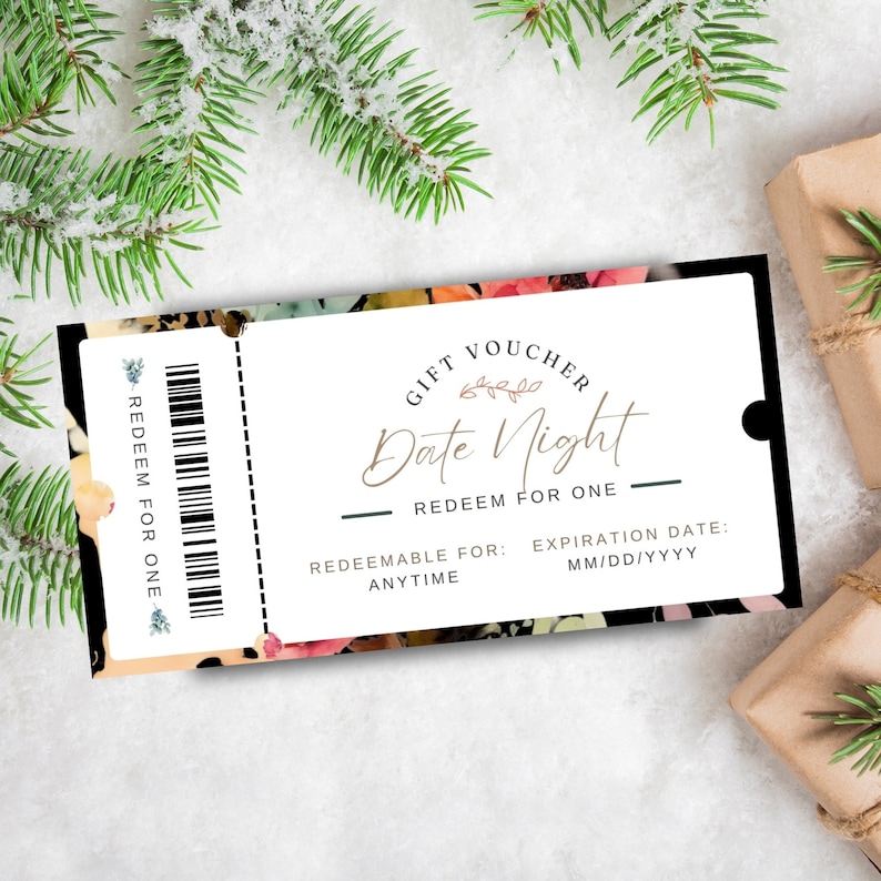 Date Night Gift Certificate Template, Holiday Gift Parents, Romantic ...