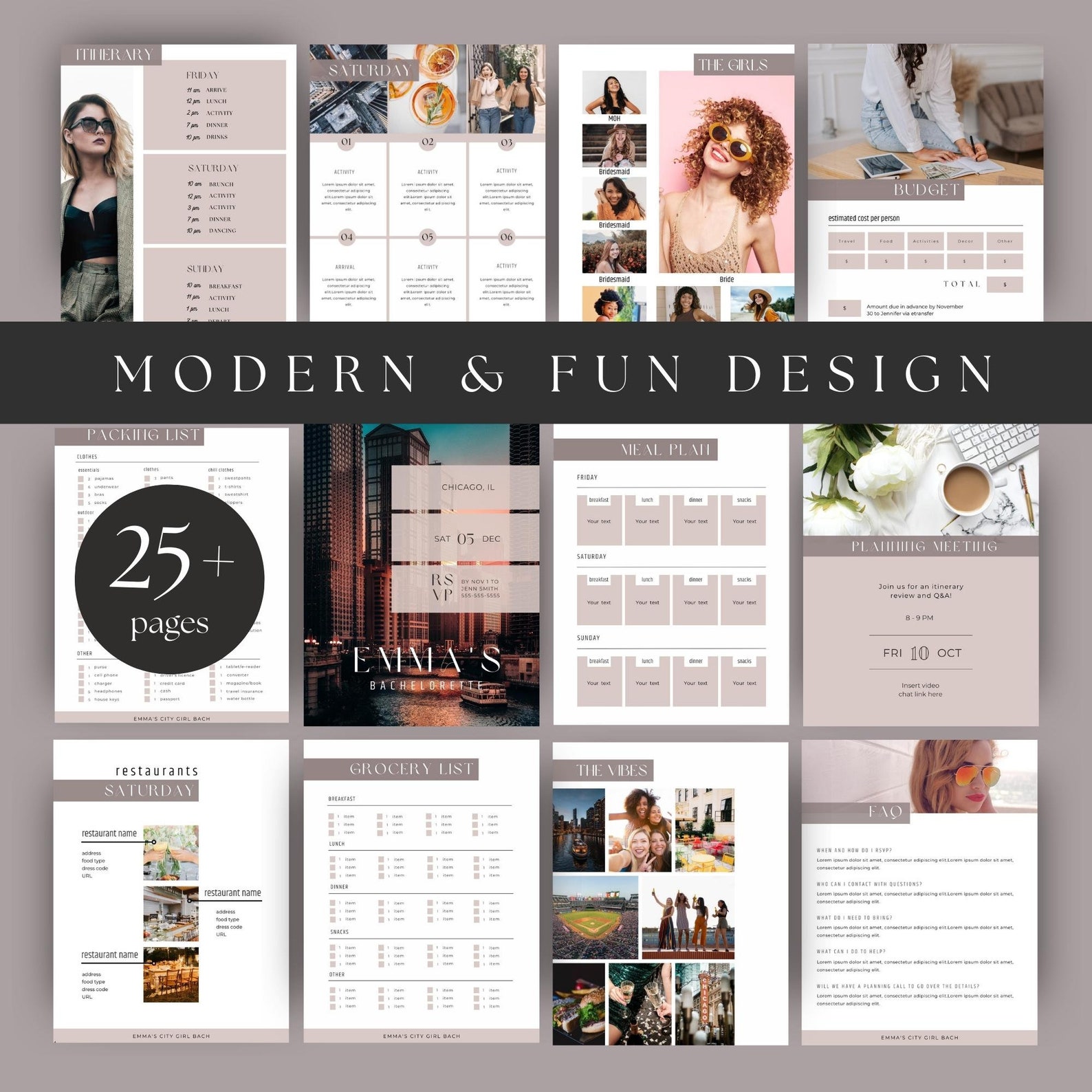 Chicago Bachelorette Itinerary, City Weekend Trip Planner, Modern Edgy ...