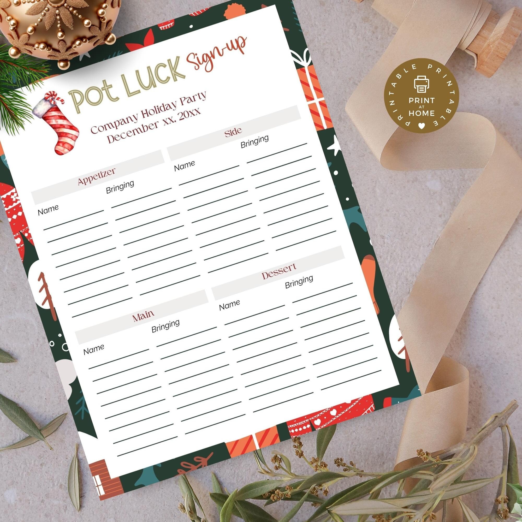 Pot Luck Sign up Template, Printable Office Potluck Sign in Sheet ...