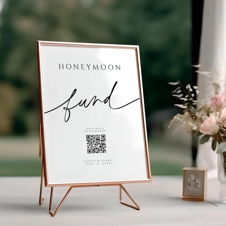 Honeymoon Fund QR Code Sign for Wedding, Future Fund Cash Sign Template ...