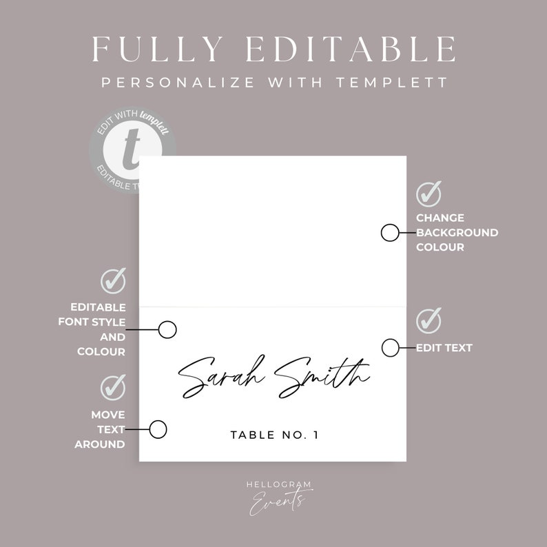 Minimal Wedding Place Card Template, Editable Reception Table Seating ...