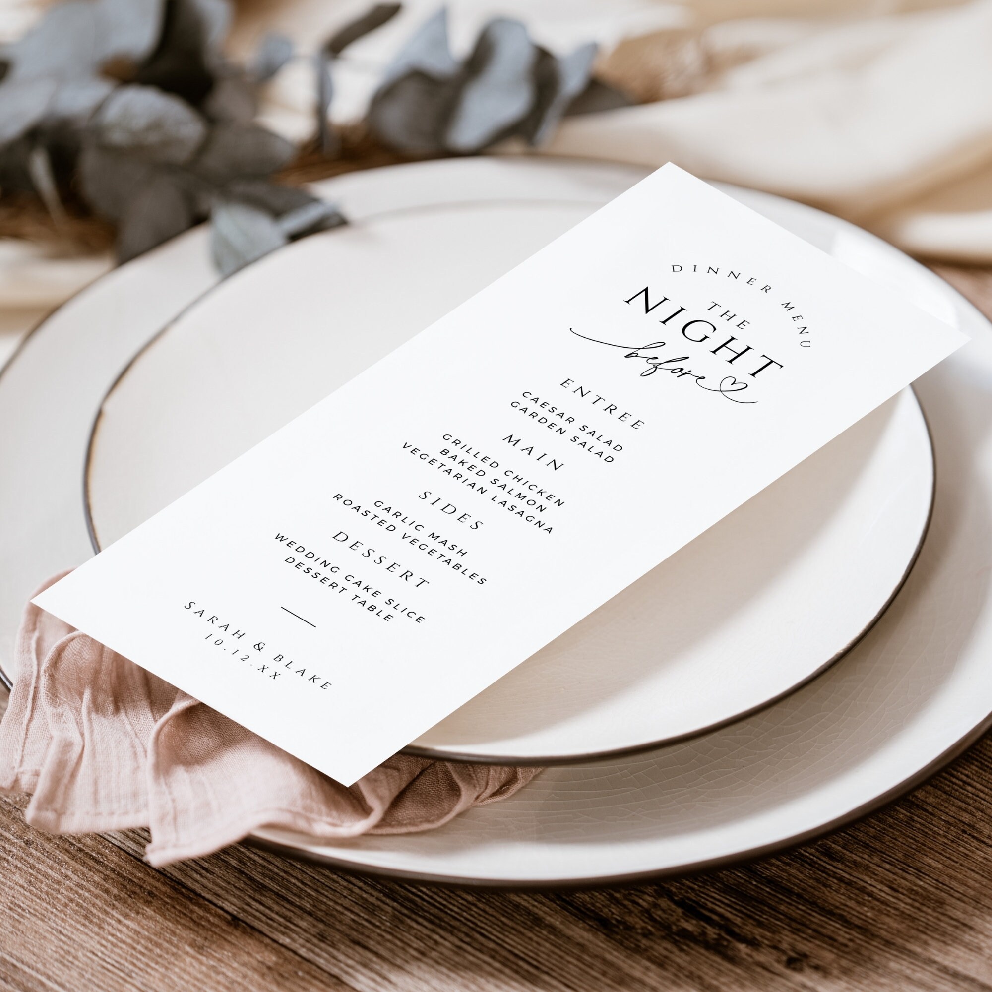 Rehearsal Dinner Menu Template, the Night Before Table Sign, Fun Fact ...