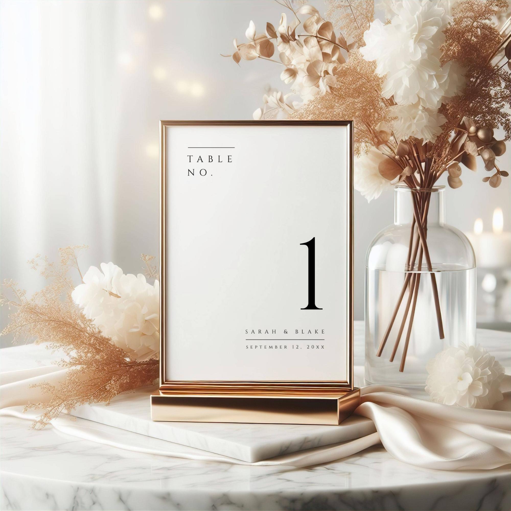 Wedding Table Numbers 1-35, Minimalist Editable Reception Cards, Guest ...