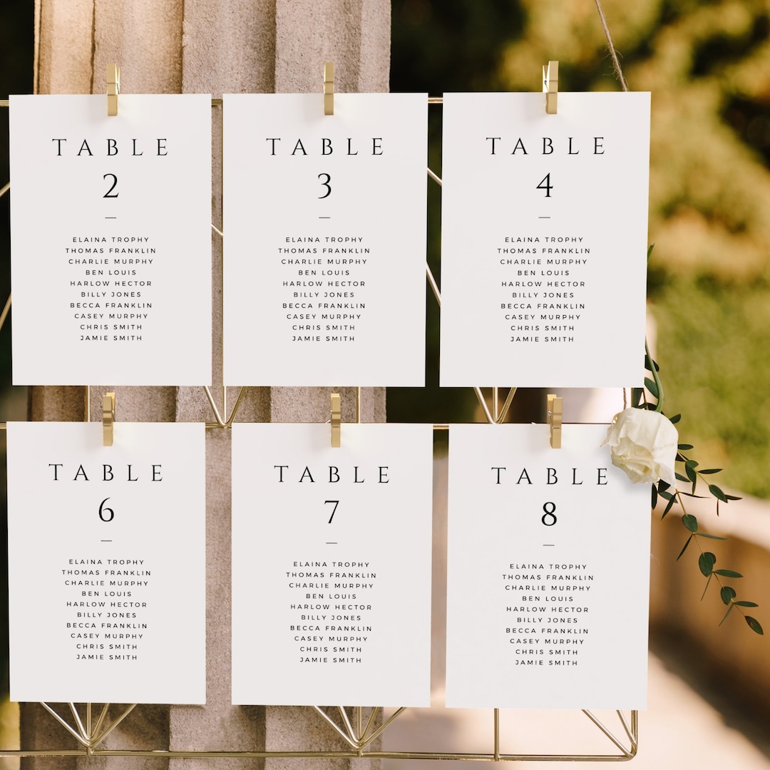 Wedding Seating Chart Cards 4x6, Name Seat Plan 5x7, Elegant Minimal ...