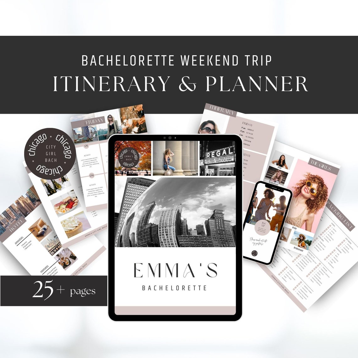 Chicago Bachelorette Itinerary, City Weekend Trip Planner, Modern Edgy ...