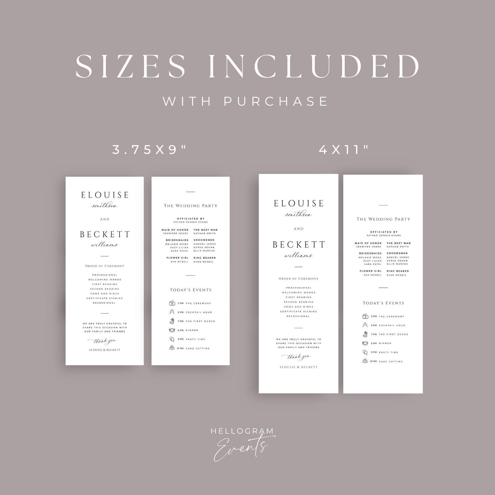 Long Wedding Program, Template With Timeline Icons, Order of Service ...