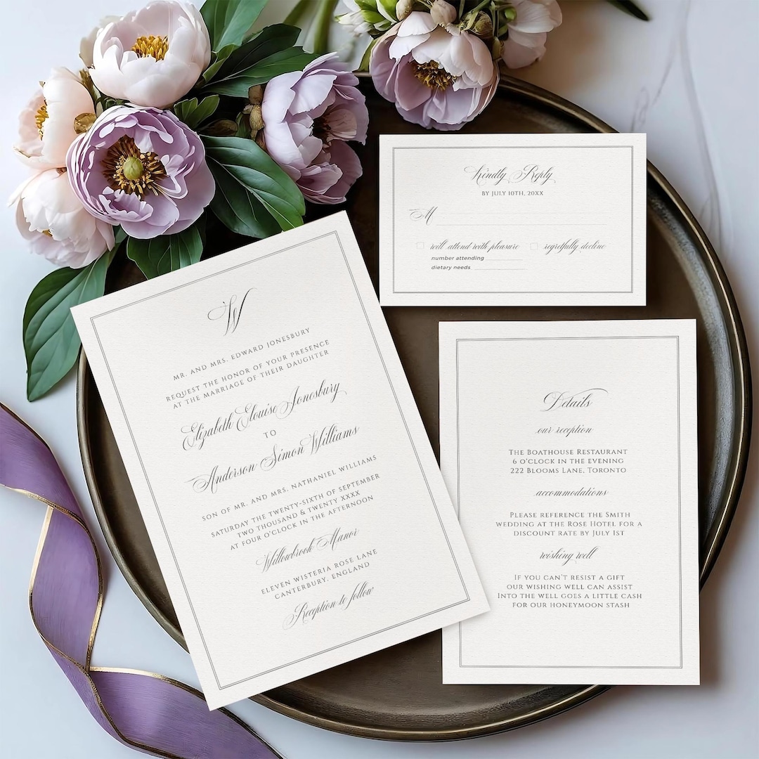 Formal Wedding Ceremony Invite Suite, Traditional Black Tie Invitation ...