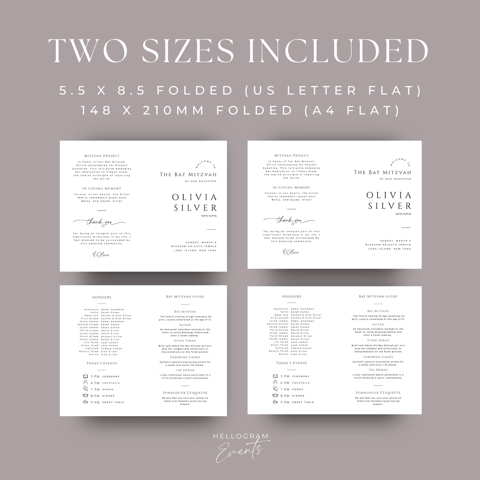 Bat Mitzvah Program Template, Editable Minimal Jewish Info, Printable ...