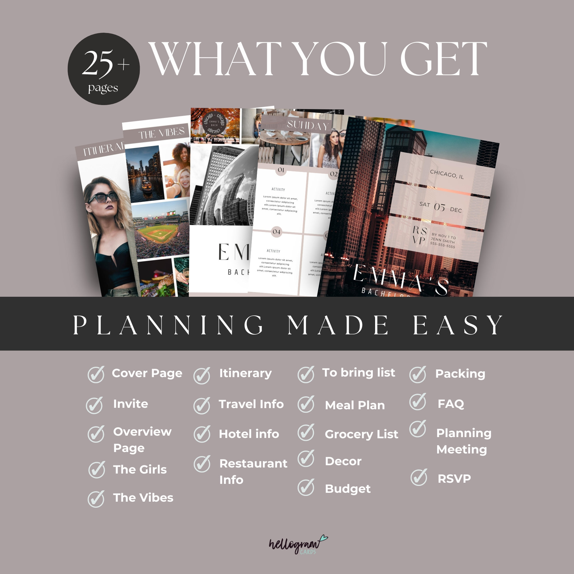 Chicago Bachelorette Itinerary, City Weekend Trip Planner, Modern Edgy ...