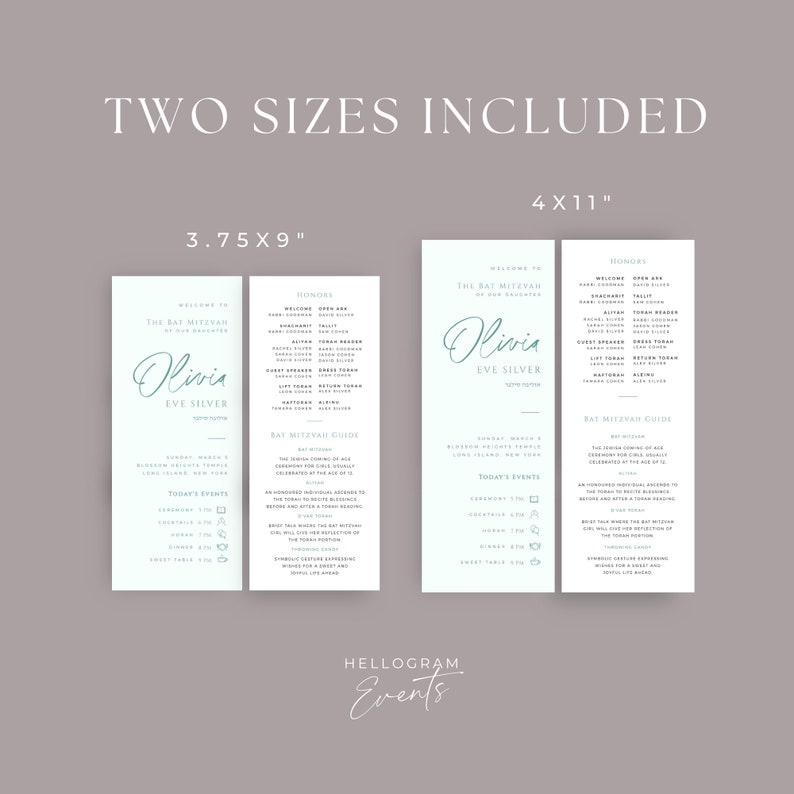Bat Mitzvah Program Template, Editable Long Minimal Card, Printable ...