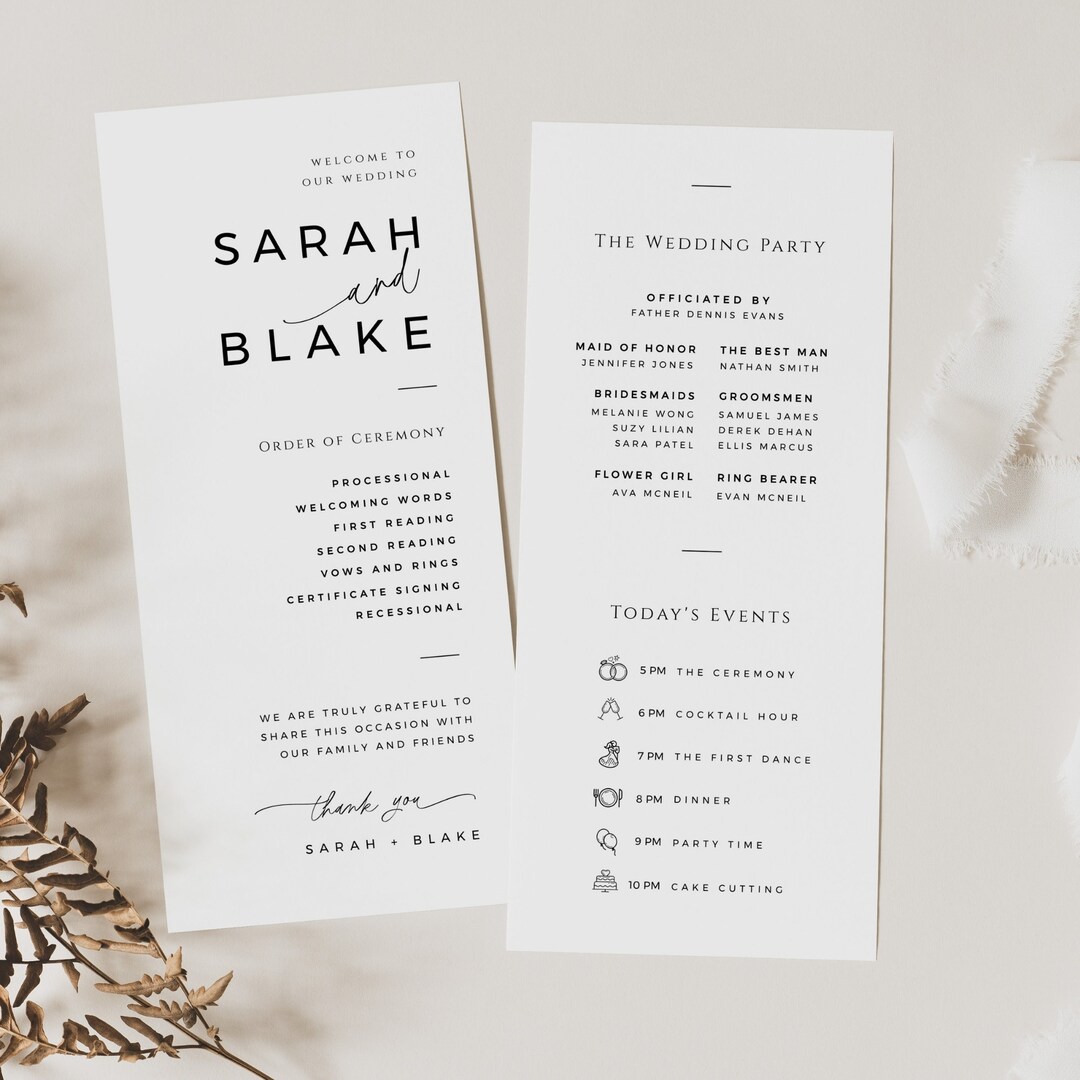 Wedding Program With Icons, Editable Order of Service Timeline ...