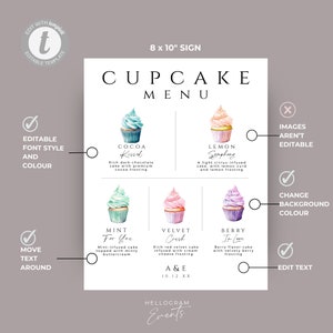 Cupcake Menu Template, Minimal Wedding Cake Sign, Modern Printable ...