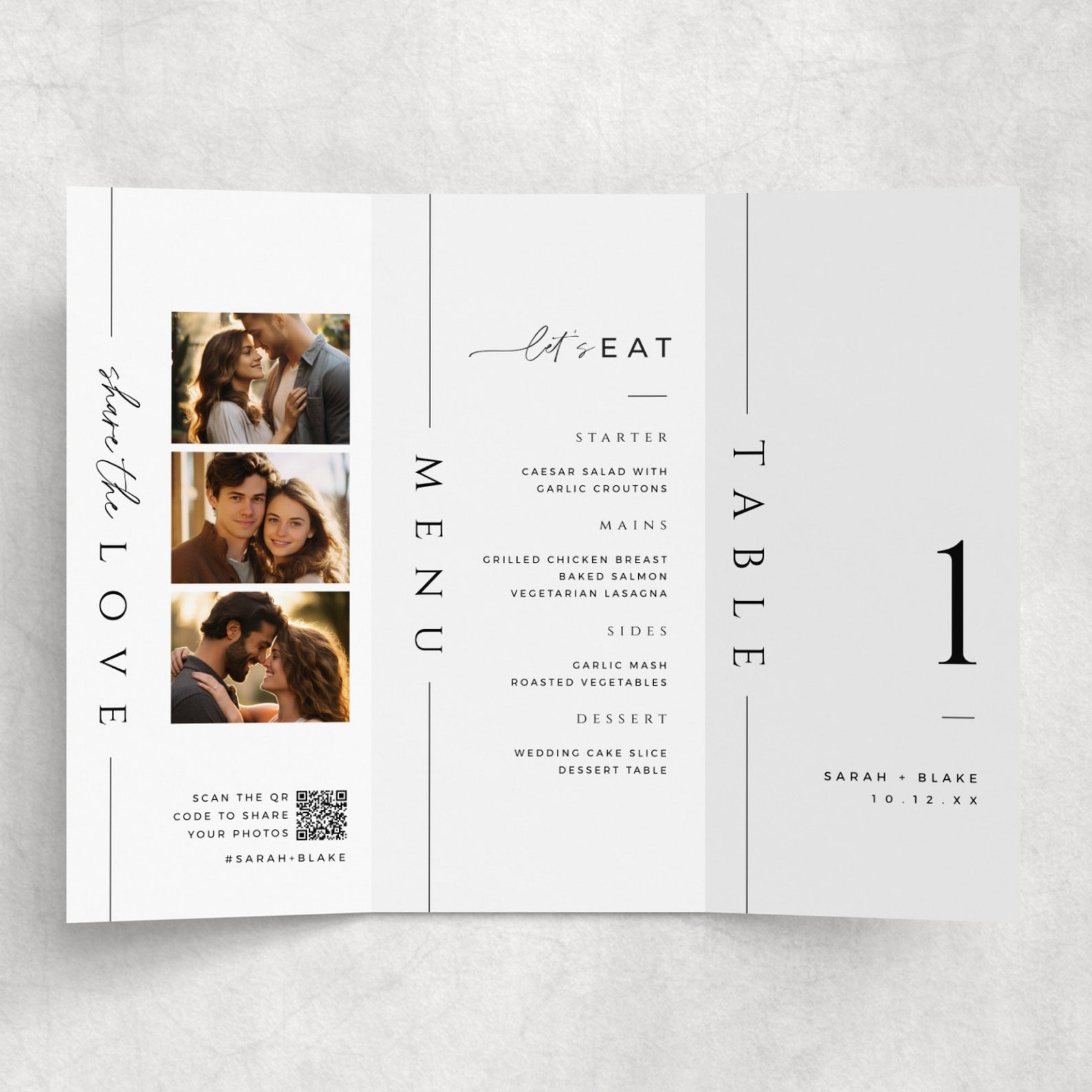 Trifold Wedding Menu, Minimalist Triangle Stand Table Number, Printable ...
