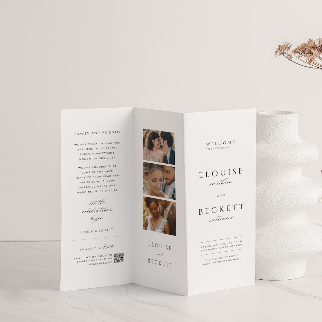 Trifold Wedding Ceremony Program, Photo Folded Brochure Template ...