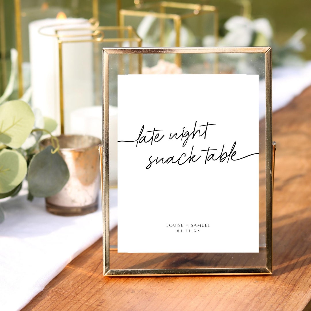 Late Night Snack Wedding Sign, Minimal Printable Food Station Table ...
