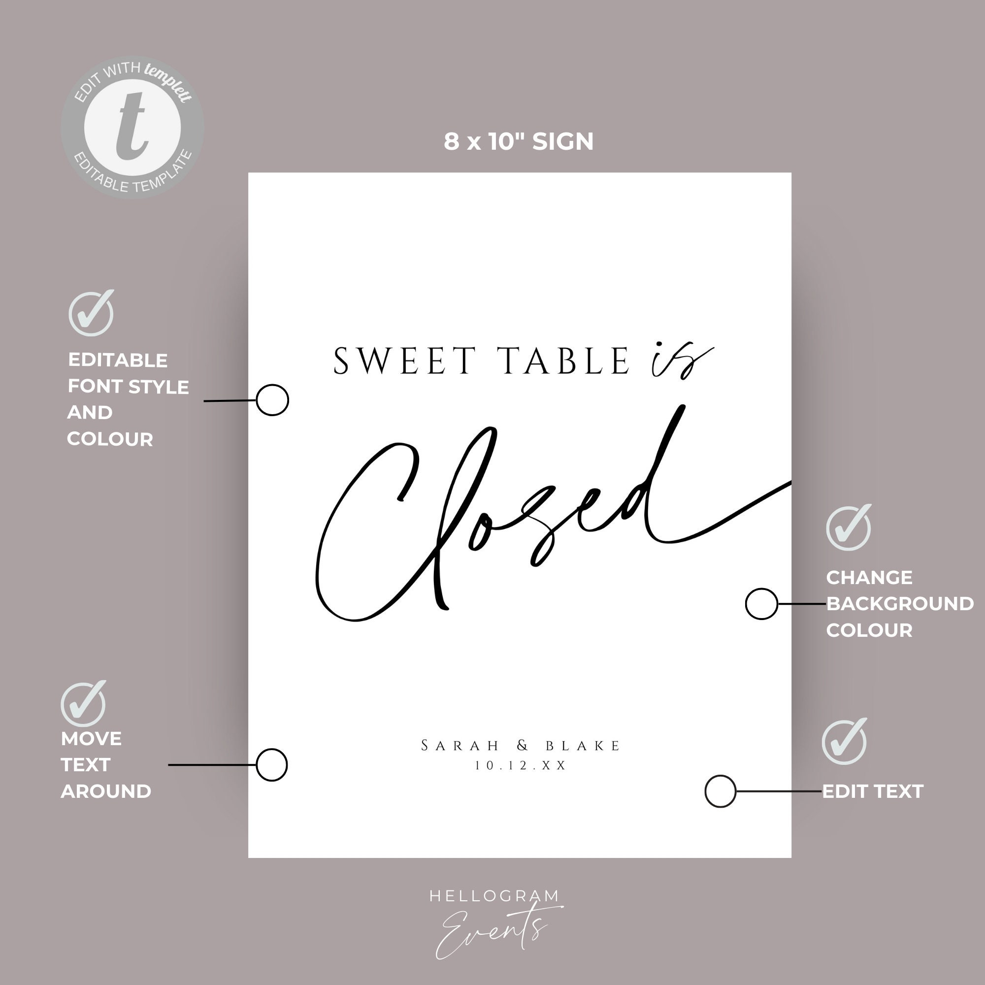 Dessert Table Closed, Editable Sweet Station Wedding Sign, Printable ...