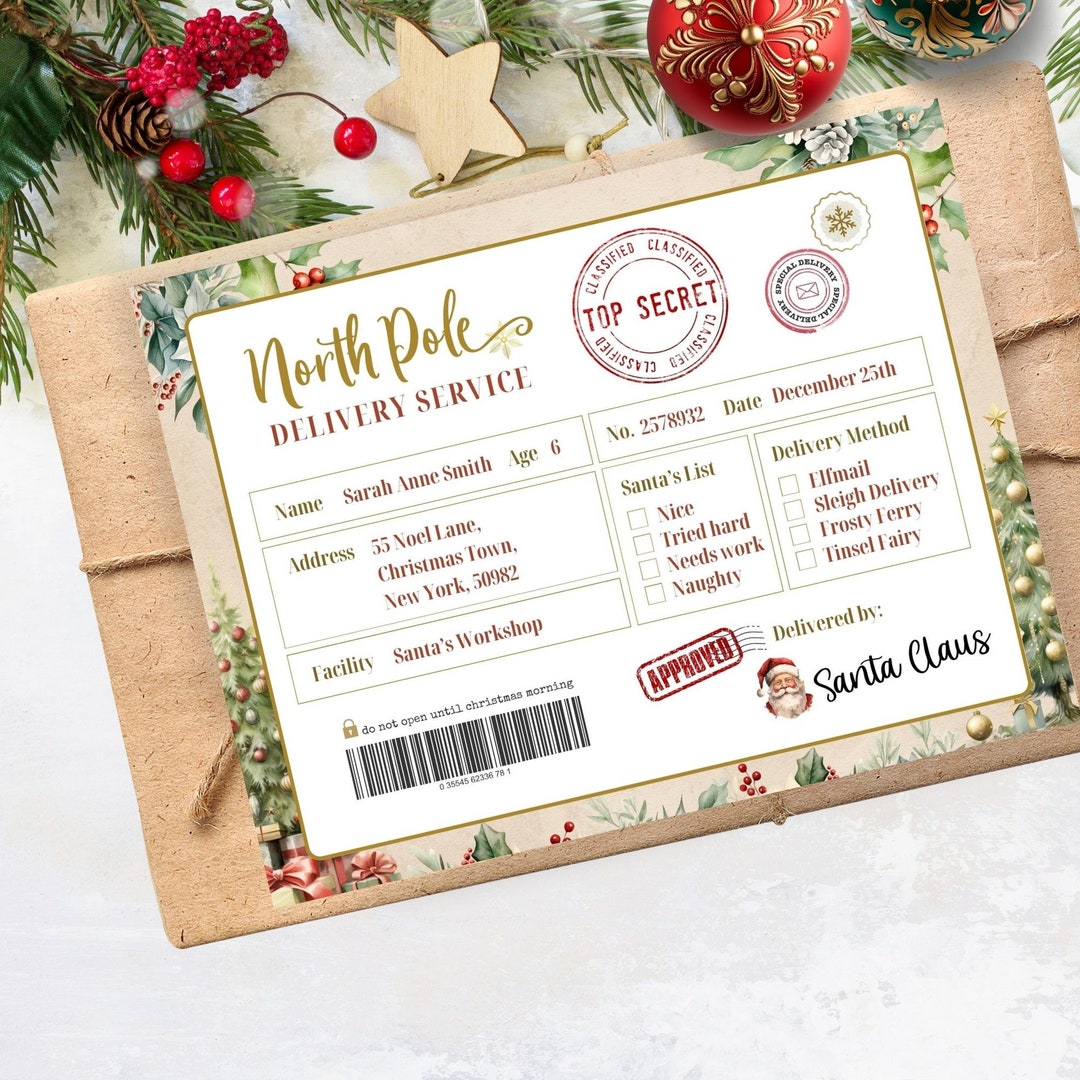 Santa Mail Label Air, Editable North Pole Shipping Stickers, Printable ...