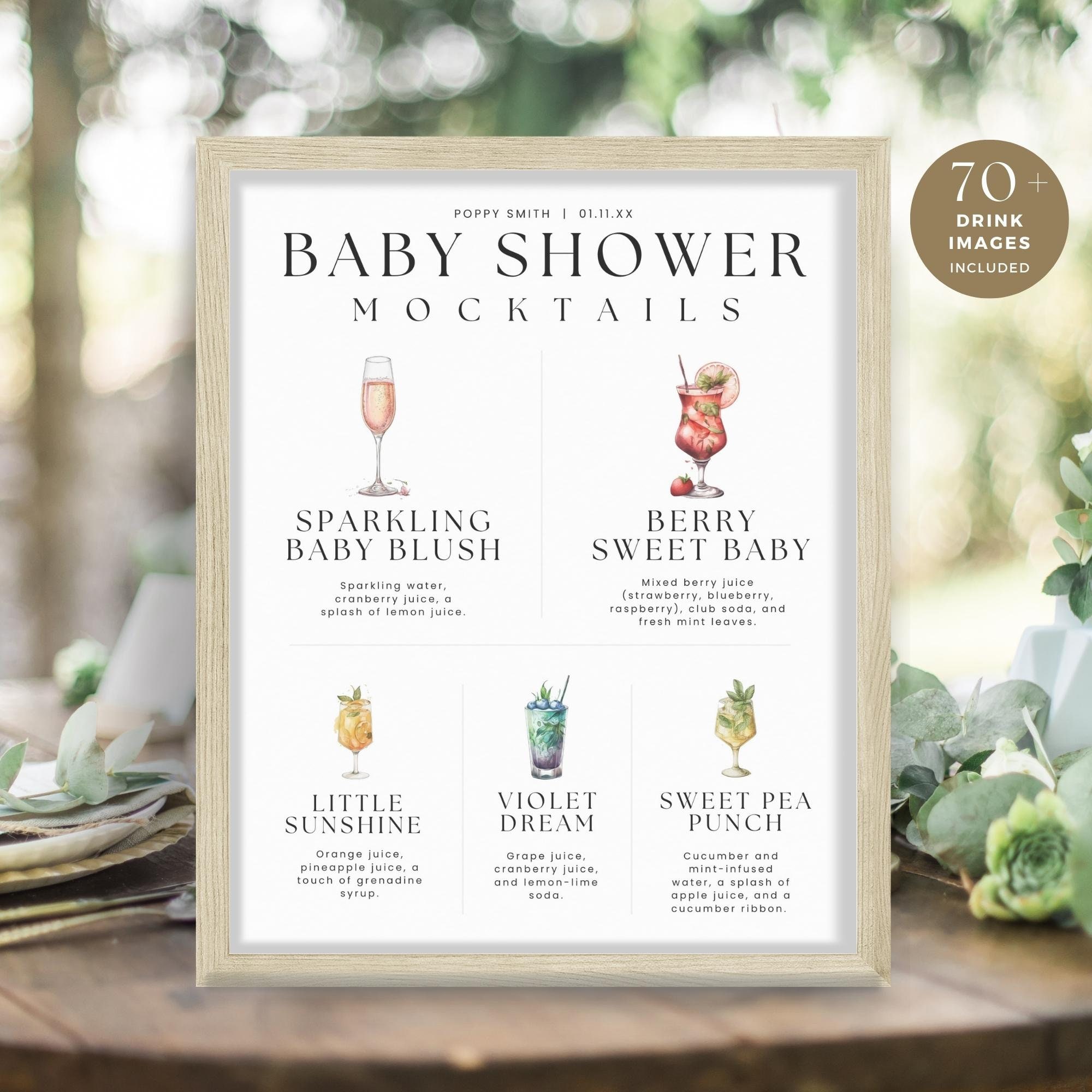 Baby Shower Mocktail, Minimalist Printable Bar Menu, Signature Five ...