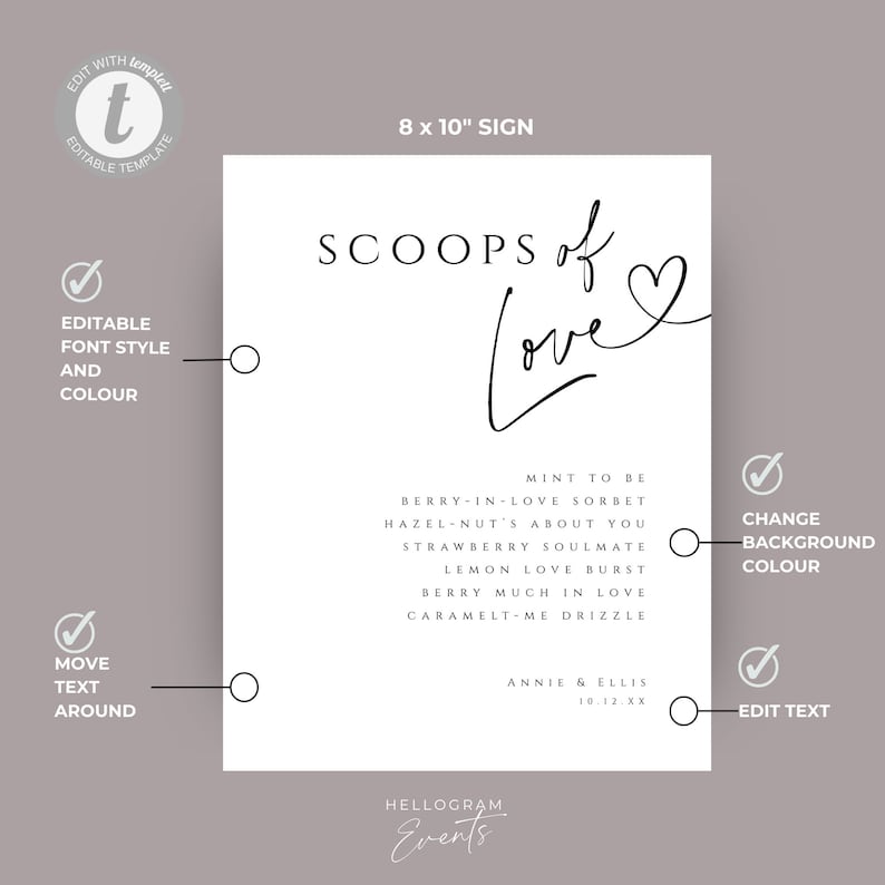 Ice Cream Station Menu Sign, Wedding Sundae Bar Printable Template ...