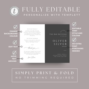 Bar Mitzvah Program Template, Editable Folded Minimal A4 Letter ...
