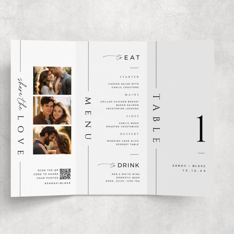 Trifold Wedding Table Number, Minimalist Triangle Stand Menu, Printable ...