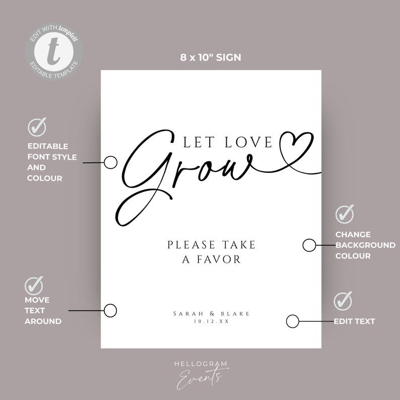 Let Love Grow Wedding Favor Sign, Please Take One Printables ...