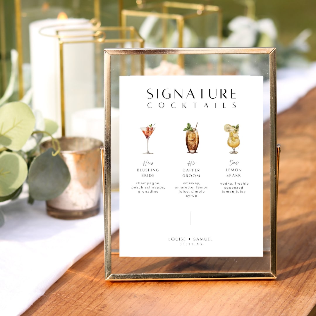 His Hers Ours Signature Drink Sign, Printable Wedding Three Cocktail ...