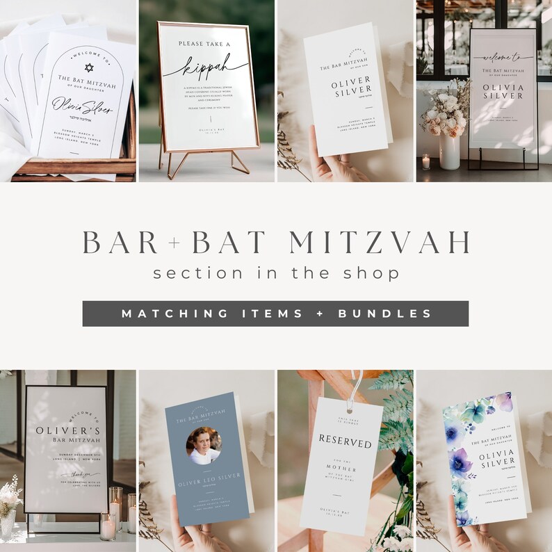 Bar Mitzvah Program Template, Editable Long Minimal Info Card ...