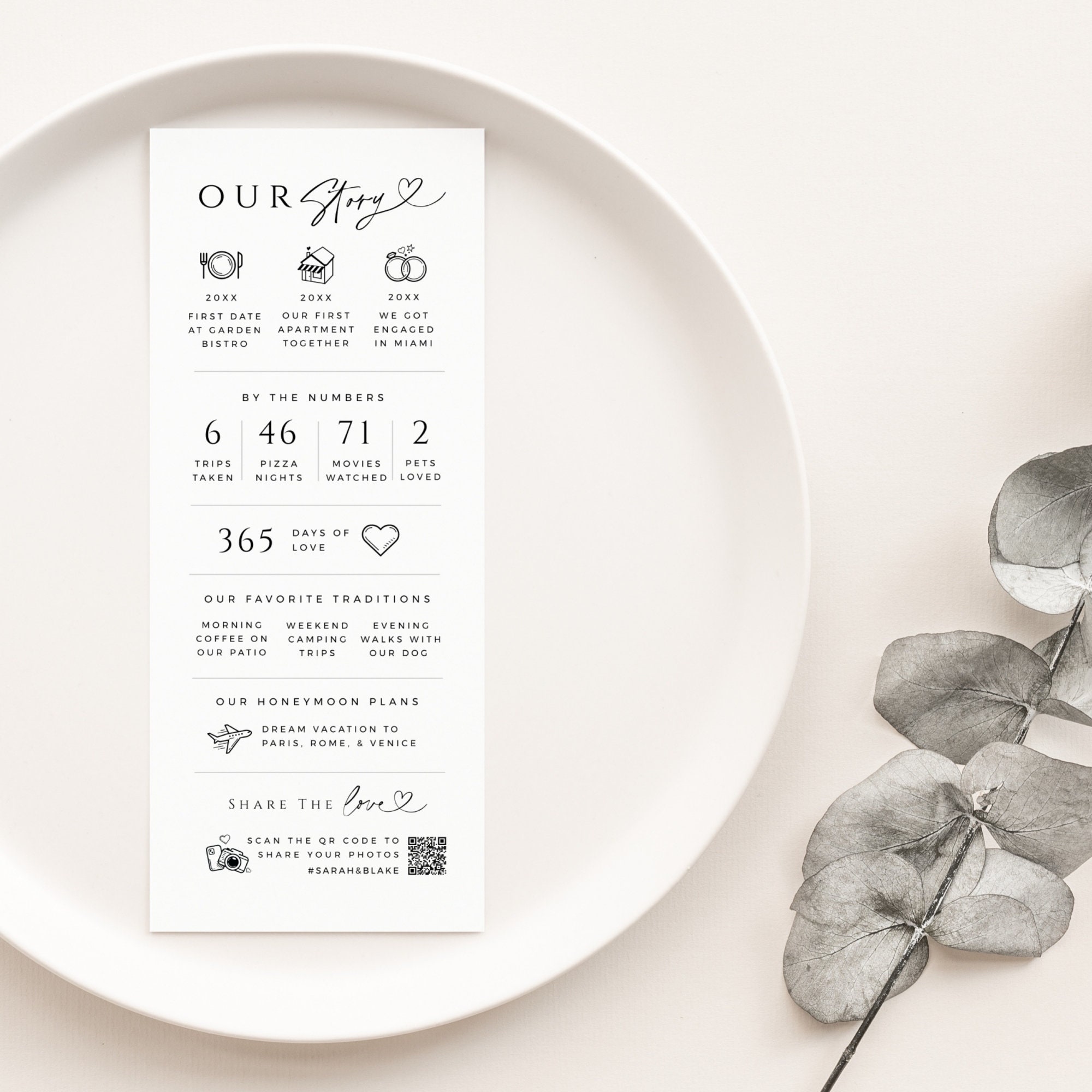 Wedding Fun Facts Card, Table Menu Place Setting, Infographic Timeline ...