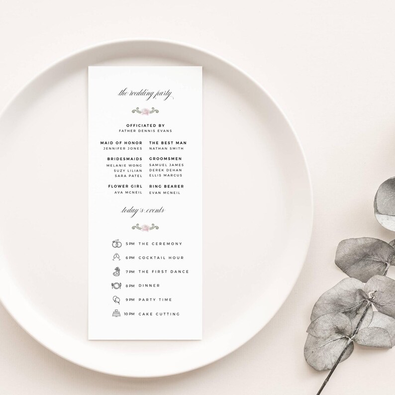 Traditional Wedding Program Template, Pink Garden Printable Icons ...