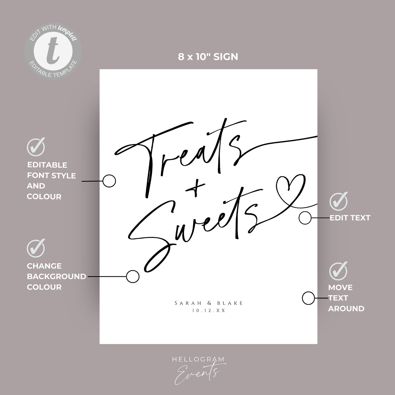 Dessert Bar Wedding Sign, Sweet Table Signage, Printable Editable ...