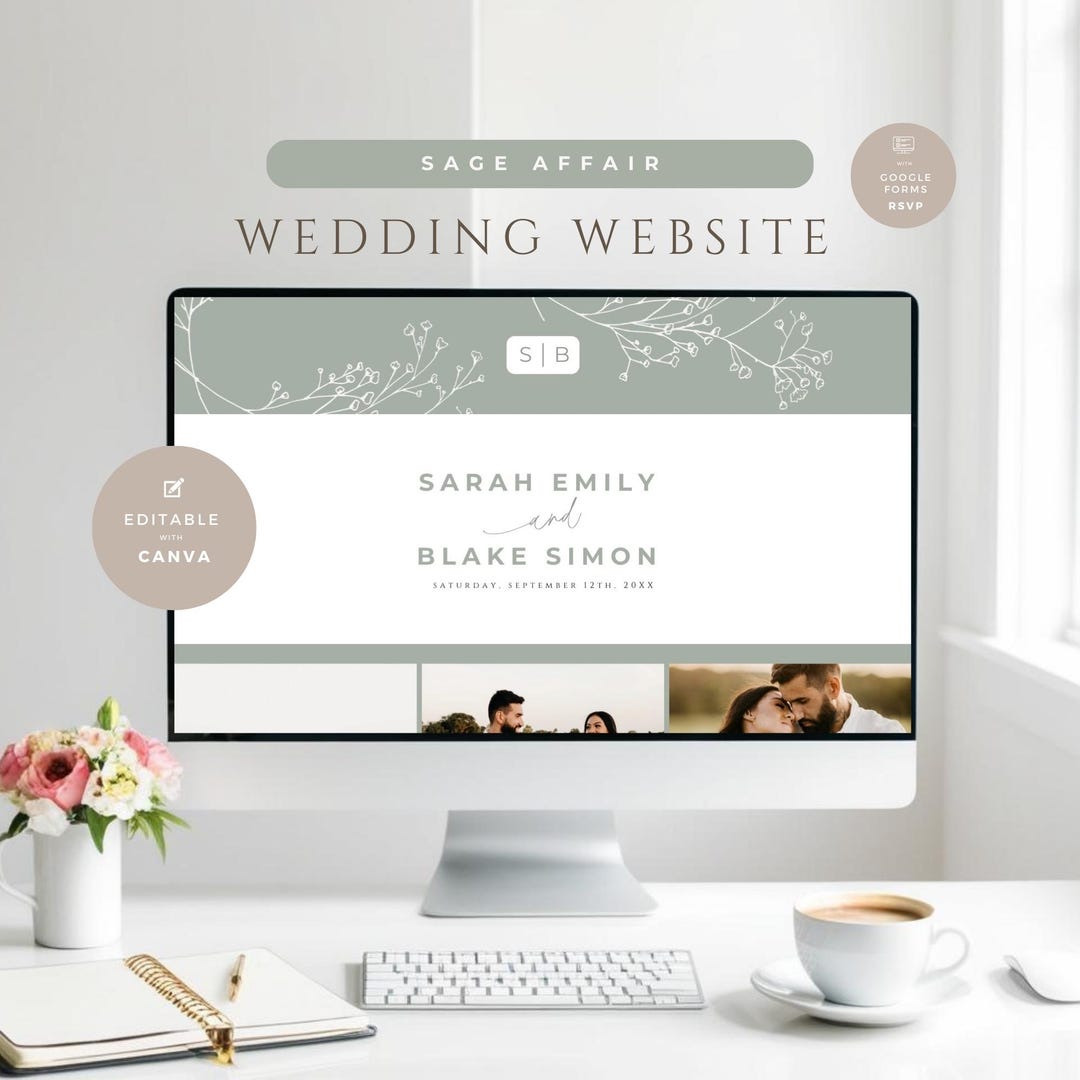 Canva Wedding Website Template Greenery, Google Forms RSVP Reply Survey ...